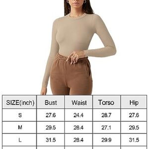 REORIA Women's Fall Fashion Crew Neck Double Lined Long Sleeve One Piece Fitted Tight T Shirts Leotards Bodysuits Tops For Going Ou Red Medium