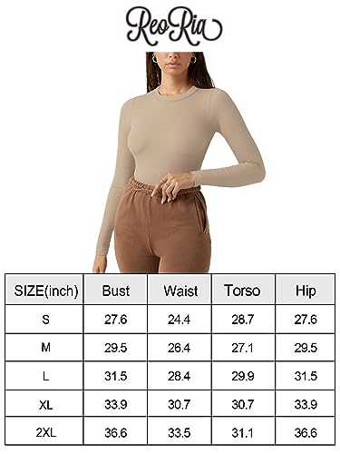 REORIA Women's Fall Fashion Crew Neck Double Lined Long Sleeve One Piece Fitted Tight T Shirts Leotards Bodysuits Tops For Going Ou Red Medium