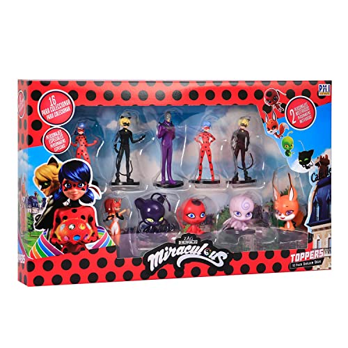 P.M.I. Miraculous Ladybug Designs Topeez | 12 Miraculous Ladybug Topeez Out of 16 Designs in 1 Pack | 6 Topeez and 2 Rare Hidden Mystery Topeez (Assortment B)