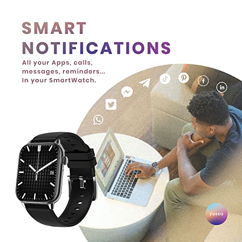 yussa Blood Pressure Smartwatch | Android Smartwatch &iPhone Compatible | Answer/Make Calls | Speaker | 2Straps | 1.86'' Full Screen | Fitness &Health Tracking | +20 Sports | Man and Woman (Dark)