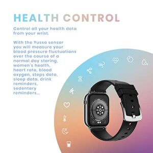 yussa Blood Pressure Smartwatch | Android Smartwatch &iPhone Compatible | Answer/Make Calls | Speaker | 2Straps | 1.86'' Full Screen | Fitness &Health Tracking | +20 Sports | Man and Woman (Dark)