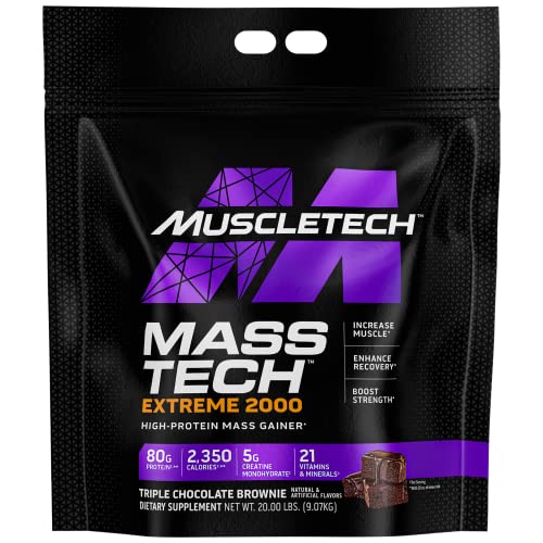 MuscleTech Mass Gainer Protein Powder, Mass-Tech Extreme 2000, Muscle Builder Whey Protein Powder, Protein + Creatine + Carbs, Max-Protein Weight Gainer for Women & Men, Triple Chocolate, 20 lbs