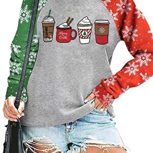 Christmas Sweatshirt Women Merry and Bright Christmas Shirt Funny Cute Ice Cream Graphic Tee Xmas Holiday Shirts