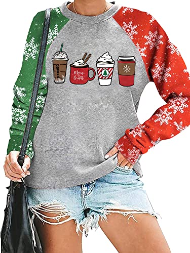 Christmas Sweatshirt Women Merry and Bright Christmas Shirt Funny Cute Ice Cream Graphic Tee Xmas Holiday Shirts