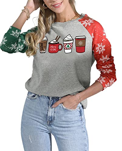 Christmas Sweatshirt Women Merry and Bright Christmas Shirt Funny Cute Ice Cream Graphic Tee Xmas Holiday Shirts