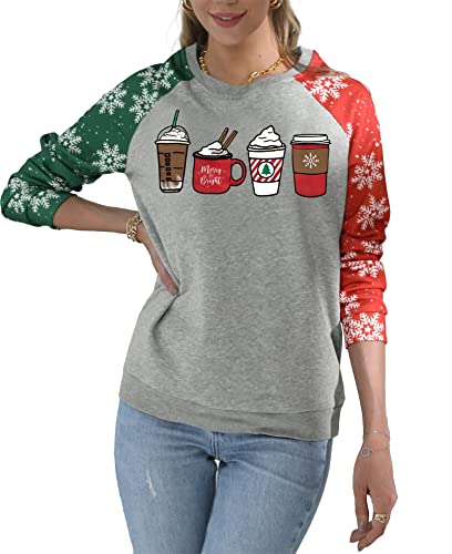 Christmas Sweatshirt Women Merry and Bright Christmas Shirt Funny Cute Ice Cream Graphic Tee Xmas Holiday Shirts