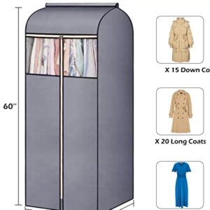 SLEEPING LAMB 60'' Hanging Garment Bags for Closet Storage Sealed Completely Jackets Coats Suits Clothes Rack Cover for Wardrobe with Clear PVC Window, 2 Packs, Grey (Hanging Rod Not Included)