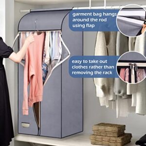 SLEEPING LAMB 60'' Hanging Garment Bags for Closet Storage Sealed Completely Jackets Coats Suits Clothes Rack Cover for Wardrobe with Clear PVC Window, 2 Packs, Grey (Hanging Rod Not Included)