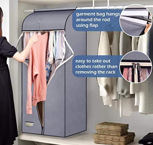 SLEEPING LAMB 60'' Hanging Garment Bags for Closet Storage Sealed Completely Jackets Coats Suits Clothes Rack Cover for Wardrobe with Clear PVC Window, 2 Packs, Grey (Hanging Rod Not Included)