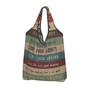 Kitchen Reusable Grocery Bags Ten-Commandments-Put-God Shopping Bags Washable Foldable Carry Pouch Tote Gift Bags Durable