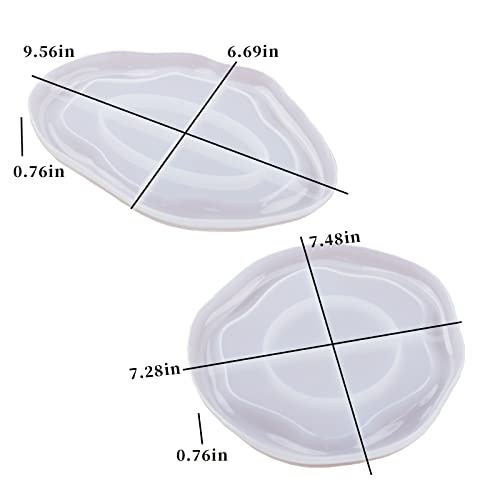 2PCS Large Resin Tray Molds Irregular Oval Round Tray Silicone Mold with Edge Jewelry Tray Trinket Plate Candle Holder Mold for Epoxy Resin Casting Concrete Cement DIY Art Craft Home Decor