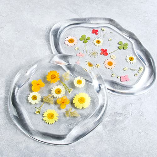 2PCS Large Resin Tray Molds Irregular Oval Round Tray Silicone Mold with Edge Jewelry Tray Trinket Plate Candle Holder Mold for Epoxy Resin Casting Concrete Cement DIY Art Craft Home Decor