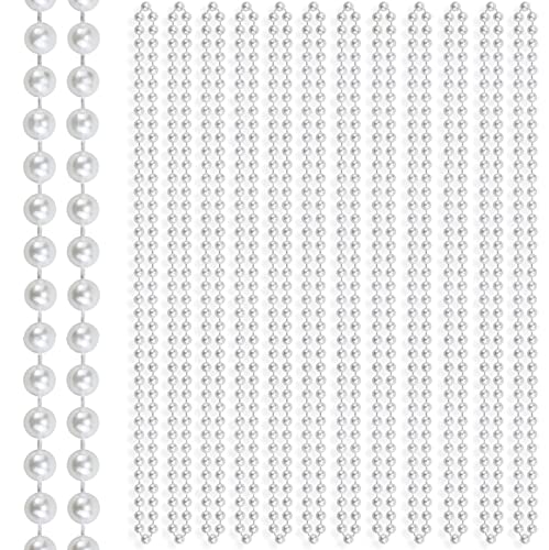 12 Pieces Faux Pearl Necklaces, 31inch White Fake Pearl Bead Garland, Plastic Beaded Costume Jewelry Flapper Party Accessories for Wedding Bridal Shower Birthday Tea Party Decorations Party Favors