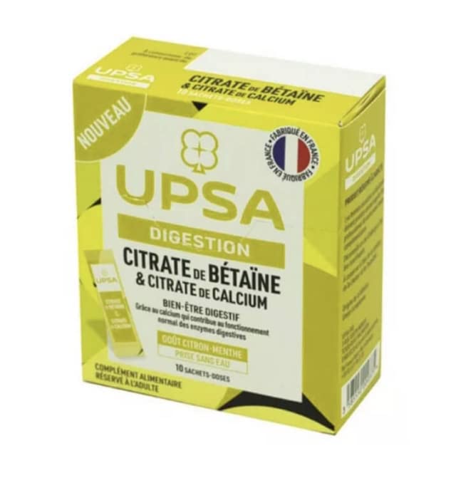 Betaine & Calcium Citrate by UPSA France for Digestive Comfort-Pack of 10 Sachets Doses