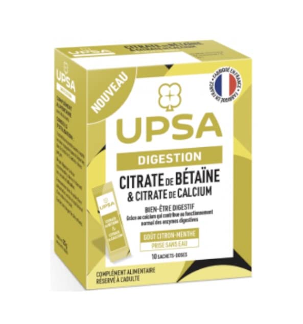 Betaine & Calcium Citrate by UPSA France for Digestive Comfort-Pack of 10 Sachets Doses