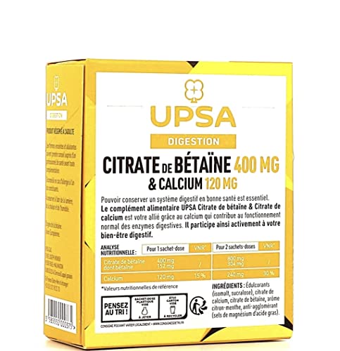 Betaine & Calcium Citrate by UPSA France for Digestive Comfort-Pack of 10 Sachets Doses