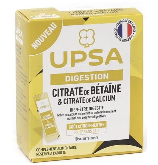 Betaine & Calcium Citrate by UPSA France for Digestive Comfort-Pack of 10 Sachets Doses