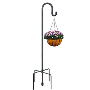 highpro 63" shepherds hooks for outdoor, heavy duty bird feeder pole with 5 base prongs, adjustable garden hanging holder for bird feeders, solar light lanterns, garden plant hanger stands