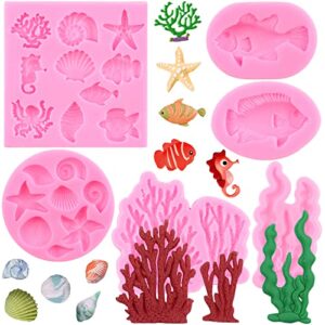 lkdquthm marine theme fondant cake mold coral seashell conch fish seahorse starfish octopus silicone molds for cake decorating cupcake topper candy chocolate gum paste polymer clay set of 6