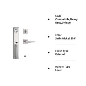 HISAFE Single Cylinder Keyed Handle Set for Front Door or Office Door, Reversible for Right and Left Handed, Satin Nickel Heavy Duty Exterior Door Handle