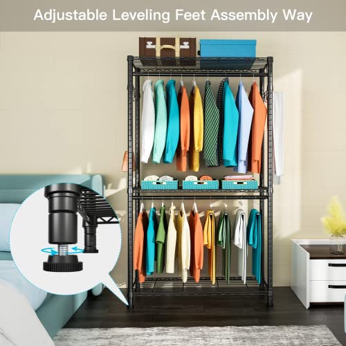 FUTASSI Portable Closets, 3 Tiers Heavy-Duty Rolling Garment Rack, Free-Standing Adjustable Clothes Storage and Organizer System with 2 Hanger Rods, 35.4" L x 15.7" D x 78.7" H, Black