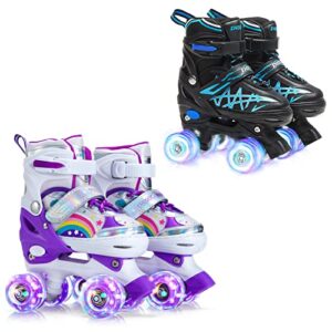 4 size adjustable light up roller skates for girls boys for kids rainbow m and chuang m