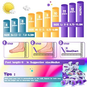 4 Size Adjustable Light up Roller Skates for Girls Boys for Kids Rainbow M and Chuang M