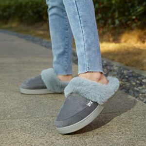 NineCiFun Women's and Men's Suede House Slippers Slip on Fuzzy Slippers with Faux Fur Lining Indoor Outdoor Home Shoes with Rubber Sole Grey (Women's Size 9-10,Men's Size 7-8)