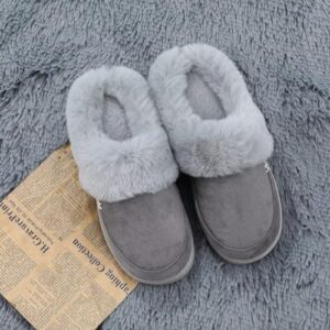 NineCiFun Women's and Men's Suede House Slippers Slip on Fuzzy Slippers with Faux Fur Lining Indoor Outdoor Home Shoes with Rubber Sole Grey (Women's Size 9-10,Men's Size 7-8)