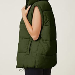 Watashi Women's Quilted Puffer Vest Stand Collar Fall Drawstring Zip Up Sleeveless Gilet Jacket(ArmyGreen-M)