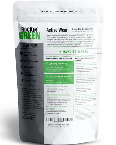 Rockin' Green Laundry Detergent, Plant based, All Natural Laundry Detergent Powder, Vegan and Biodegradable Odor Fighter, Safe for Sensitive Skin (Active Wear 90 Loads - Freshwood Mac)