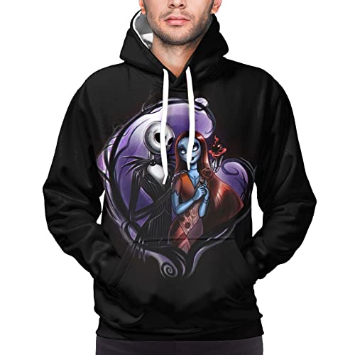 SLYSZMC Men and Women Christmas Hoodies Jack & Sally 3D Pritnted Novelty Hoodies Unisex Pullover Sweatshirts 2-Small