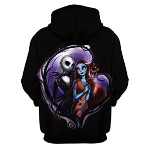 SLYSZMC Men and Women Christmas Hoodies Jack & Sally 3D Pritnted Novelty Hoodies Unisex Pullover Sweatshirts 2-Small