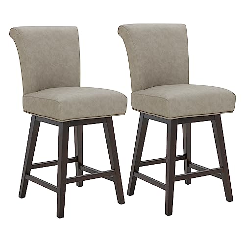 CHITA Modern 26" Counter Height Swivel Barstool Set of 2, Comfortable Faux Leather Swivel Stool, Stone Grey