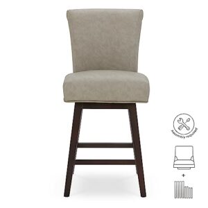 CHITA Modern 26" Counter Height Swivel Barstool Set of 2, Comfortable Faux Leather Swivel Stool, Stone Grey