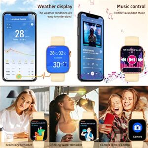 Smart Watches for Women,Touch Screen Smart Watch for Android Phones,Activity & Fitness Trackers for Women，Heart Rate Monitor Watch，step tracker watch for women , Smart Watch with Text and Call（Golden）