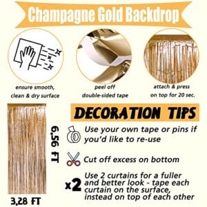 4 Pack Champagne Gold Fringe Curtain Backdrop, 3.2Ft x 6.6Ft Metallic Tinsel Foil Fringe Streamers Curtains Background for Photo Booth Birthday Baby Shower Party Thanksgiving Christmas Decorations