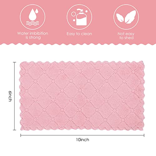 22 Pack Kitchen Dish Cloths, Reusable Dish Towels, Nonstick Oil Washable Fast Drying, Super Absorbent Coral Velvet Cleaning Cloths for Cleaning Tableware, Kitchen, Bathroom (Pink-green-10 x 6")