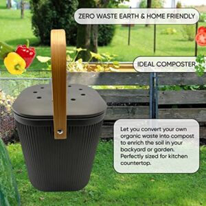 Compost Bin Kitchen - Compost Bin with Charcoal Dual Filter and Lid - Sustainable Bamboo Fiber Kitchen Compost bin countertop - Composter