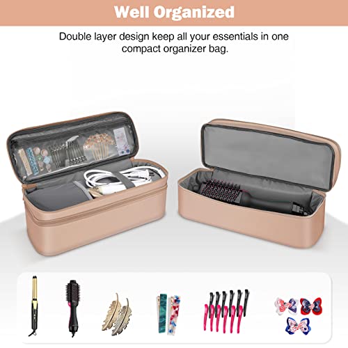 SITHON Double-Layer Travel Carrying Case for Revlon One-Step Hair Dryer/Volumizer/Styler, Water Resistant Storage Organizer Bag Compatible with Shark FlexStyle Attachment (Bag Only), (Rose Gold)