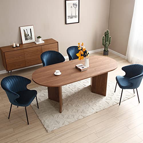 LyuHome 78" Oval Wood Dining Table, Mid Century Modern Kitchen Rectangular Wood Table, Dining Room Table for 4 6 8 with Wooden Legs for Kitchern and Living Room (Walnut)