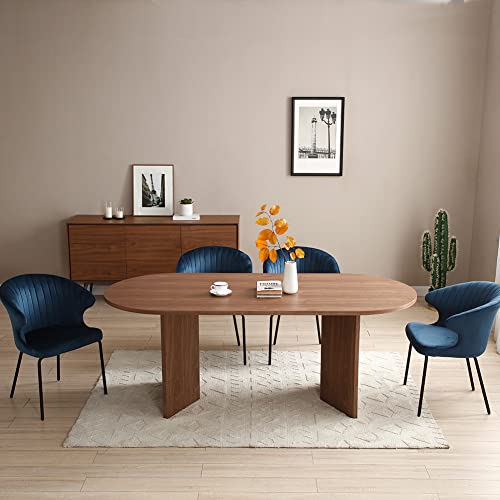 LyuHome 78" Oval Wood Dining Table, Mid Century Modern Kitchen Rectangular Wood Table, Dining Room Table for 4 6 8 with Wooden Legs for Kitchern and Living Room (Walnut)