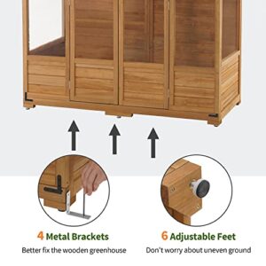 MCombo Wooden Greenhouse, Walk-in Outdoor Greenhouse with Openable Roof and Lockable Door, 0899 (Natural)