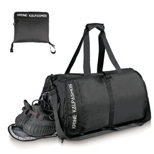 krone kalpasmos small gym bag, packable sports bag for men, gym bags for men with shoe and wet pocket, lightweight waterproof travel duffel bag (black)