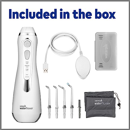 Waterpik Cordless Advanced Water Flosser For Teeth, Gums, Braces, Dental Care With Travel Bag and 4 Tips, ADA Accepted, Rechargeable, Portable, and Waterproof, White WP-580