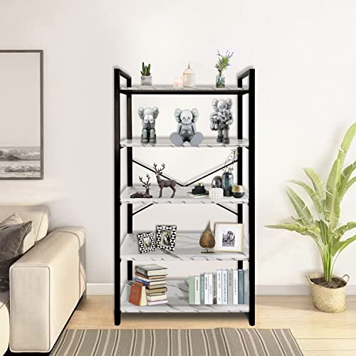 AT-VALY Modern Bookshelf,5-Tier Bookcase MDF Shelving Unit and Metal Frame,Etagere Bookcase for Home Office,Living Room (Black)