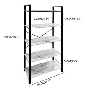 AT-VALY Modern Bookshelf,5-Tier Bookcase MDF Shelving Unit and Metal Frame,Etagere Bookcase for Home Office,Living Room (Black)