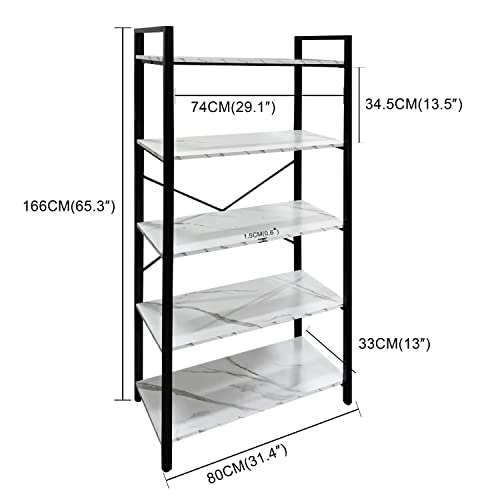 AT-VALY Modern Bookshelf,5-Tier Bookcase MDF Shelving Unit and Metal Frame,Etagere Bookcase for Home Office,Living Room (Black)