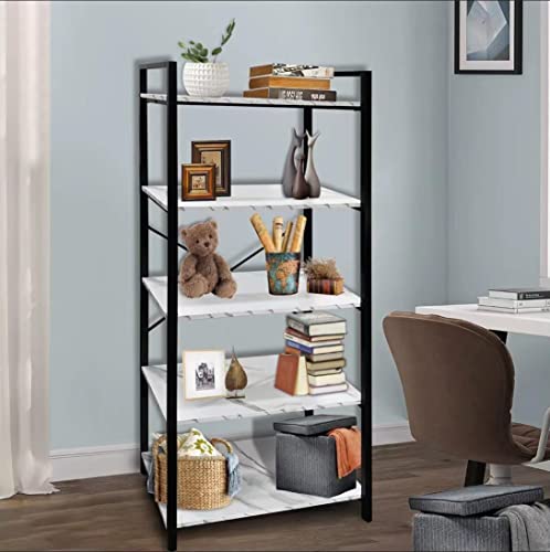 AT-VALY Modern Bookshelf,5-Tier Bookcase MDF Shelving Unit and Metal Frame,Etagere Bookcase for Home Office,Living Room (Black)