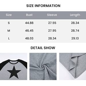 ABYOVRT Women Star Shirt Y2k Tops Vintage Aesthetic Patchwork Long Sleeve Tee Shirts 90s Grunge Clothes (B-Grey, Small)